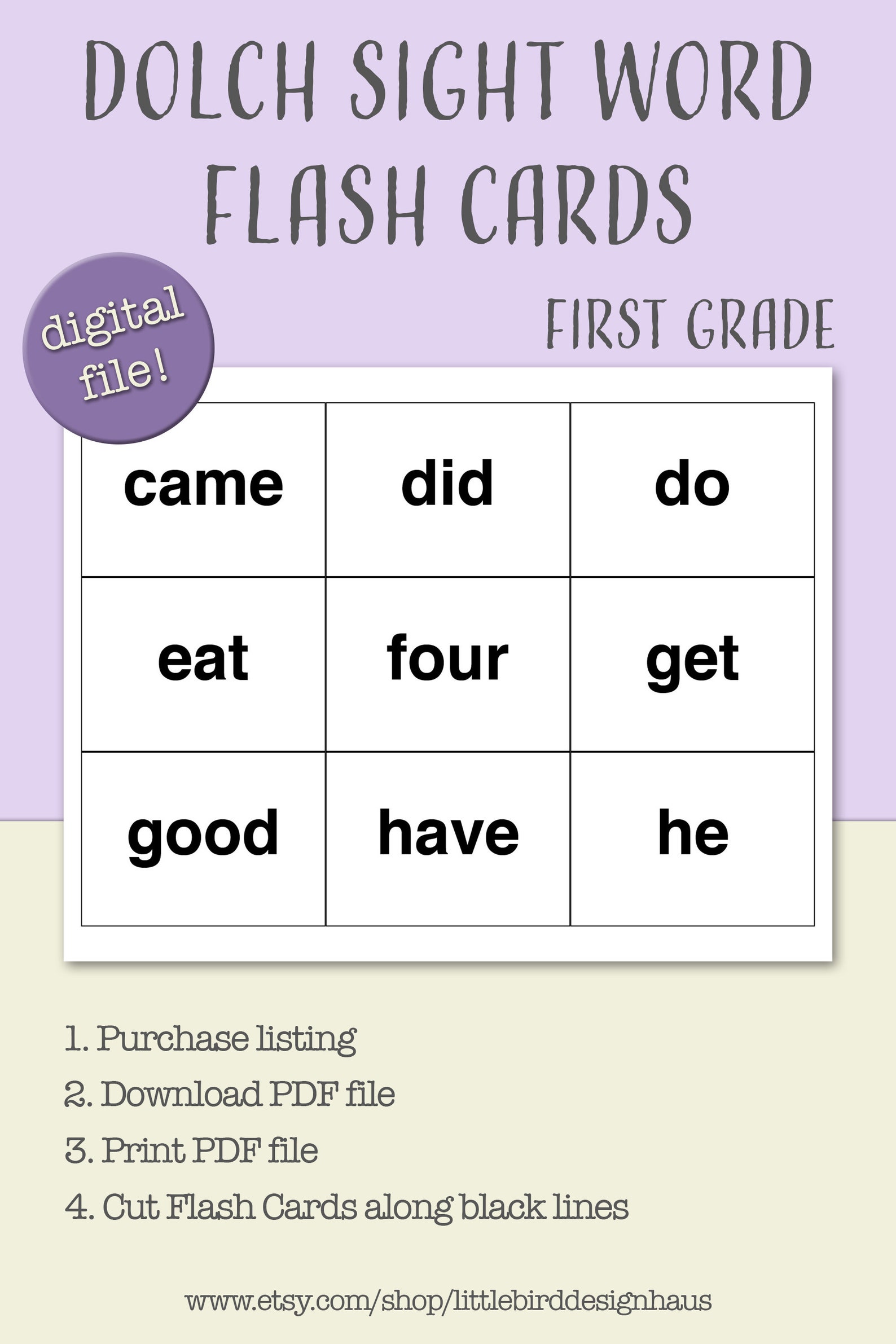 41 Dolch First Grade Sight Word Flash Cards Printable. 1st Grade ...