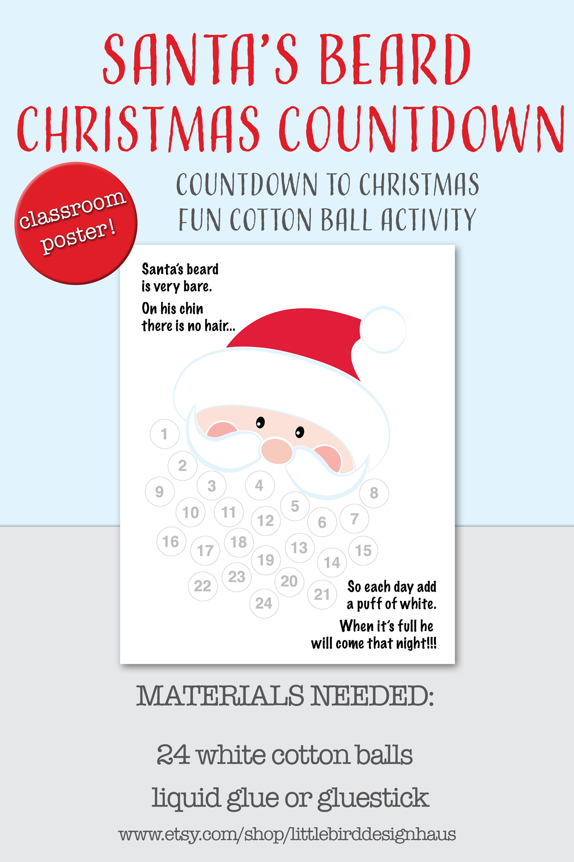 Christmas Countdown Printable Poster, Advent Calendar, Santa's Cotton ...