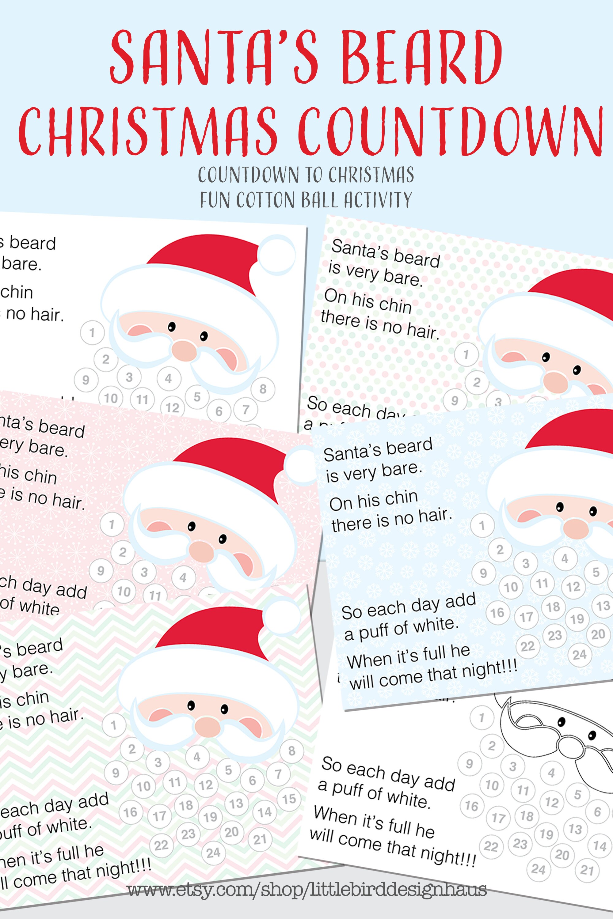 Christmas Countdown Printable, Advent Calendar, Santa's Cotton Ball ...