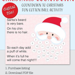 Christmas Countdown Printable, Advent Calendar, Santa's Cotton Ball ...