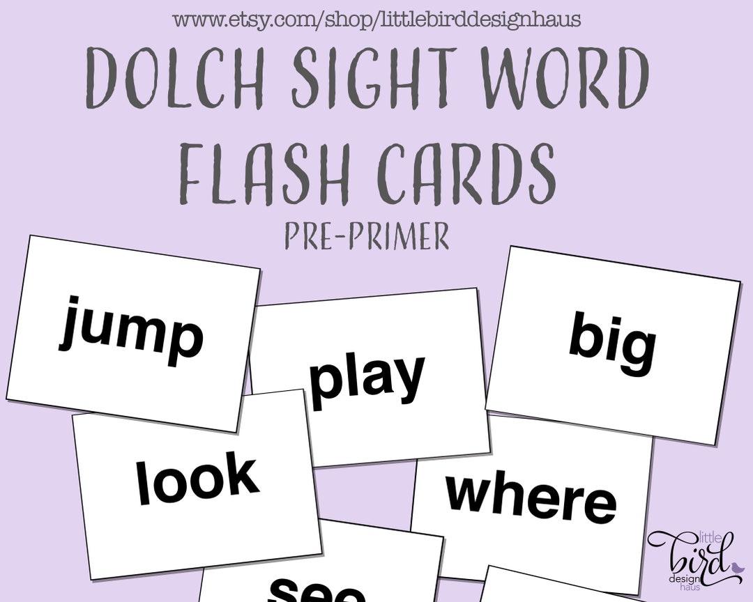 40 Dolch Pre-primer Sight Word Flash Cards Printable. Kindergarten ...