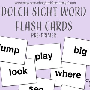 40 Dolch Pre-primer Sight Word Flash Cards Printable. Kindergarten ...