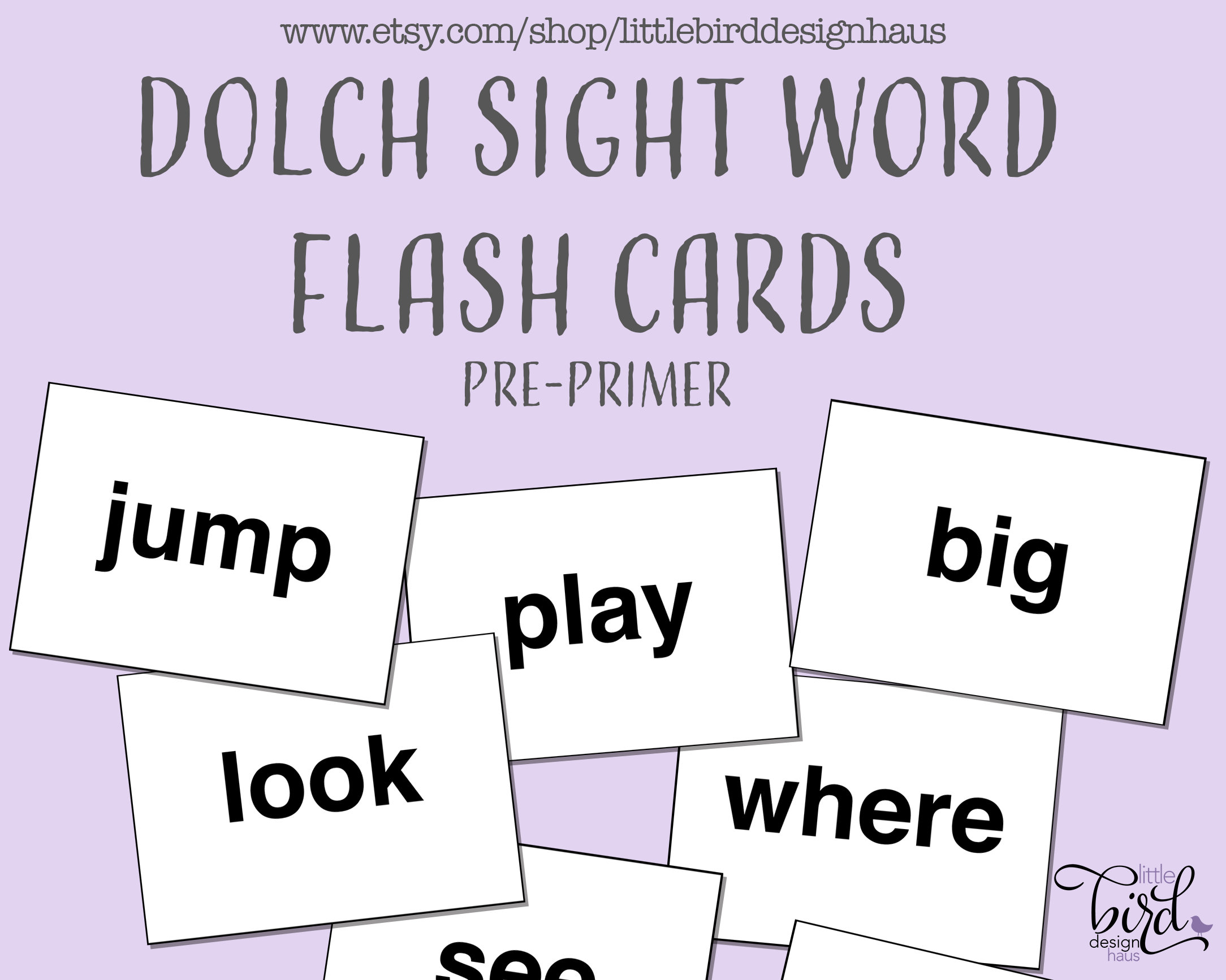 40 Dolch Pre-primer Sight Word Flash Cards Printable. Kindergarten ...