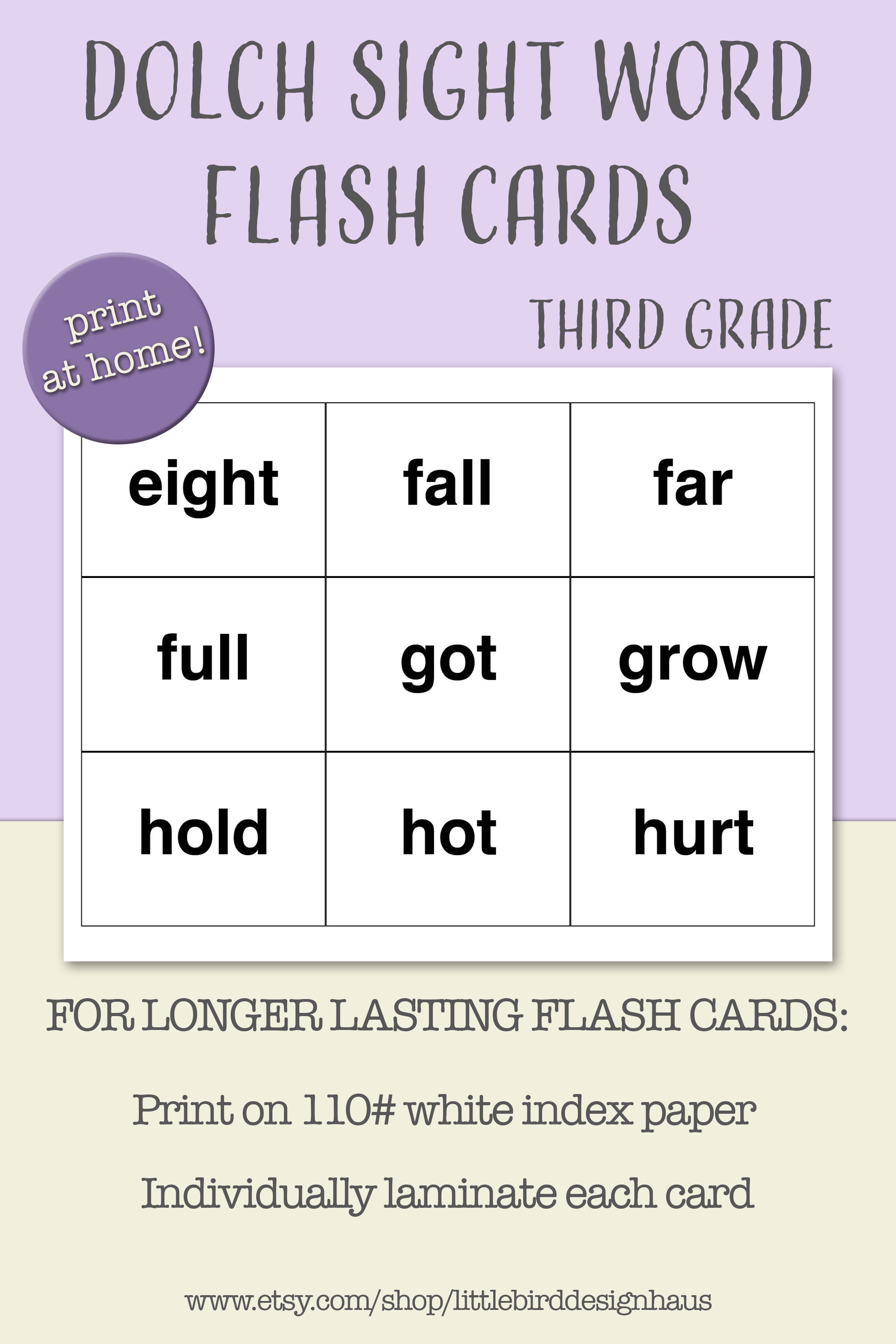41 Dolch Third Grade Sight Word Flash Cards Printable. 3rd Grade ...
