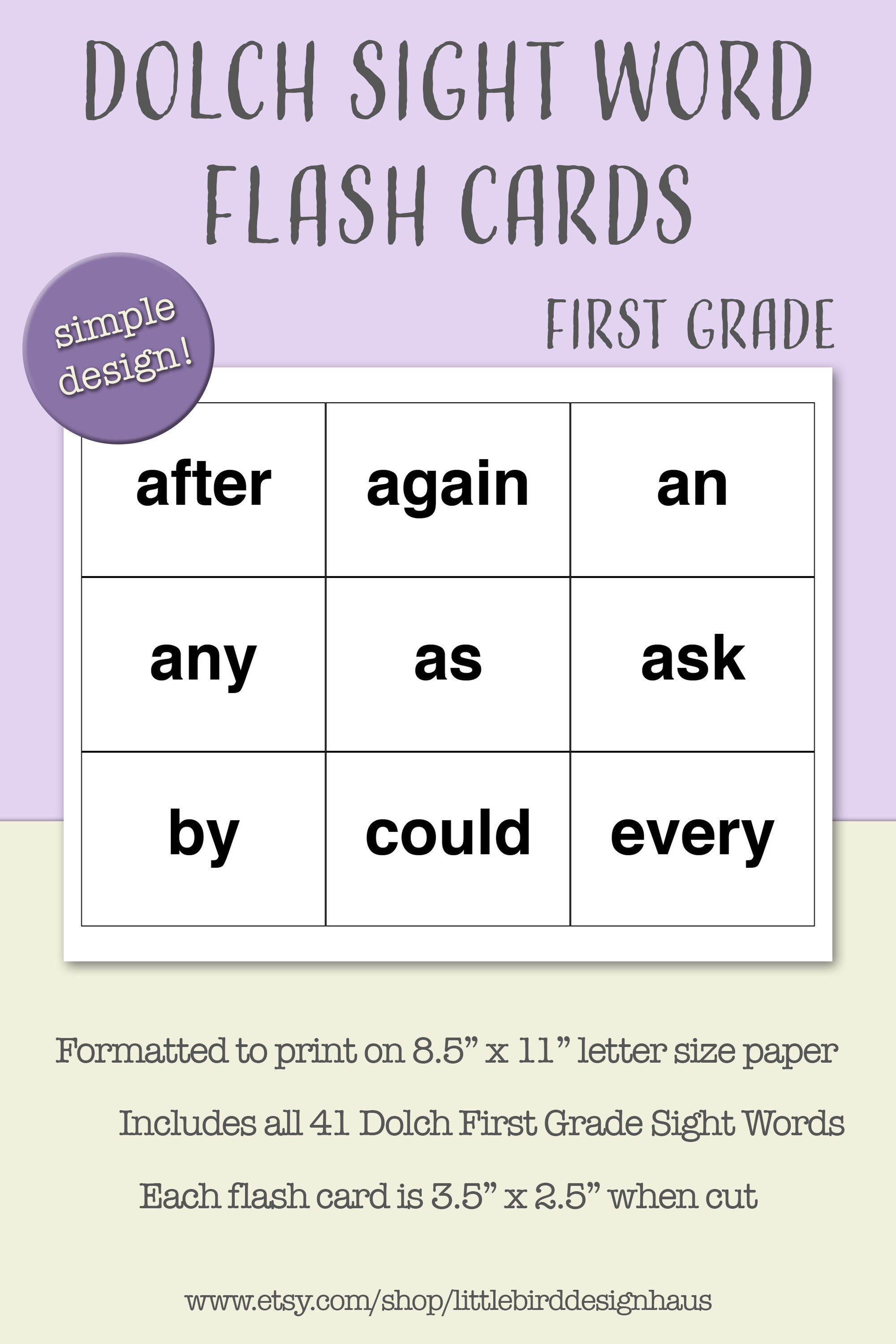 41 Dolch First Grade Sight Word Flash Cards Printable. 1st Grade ...