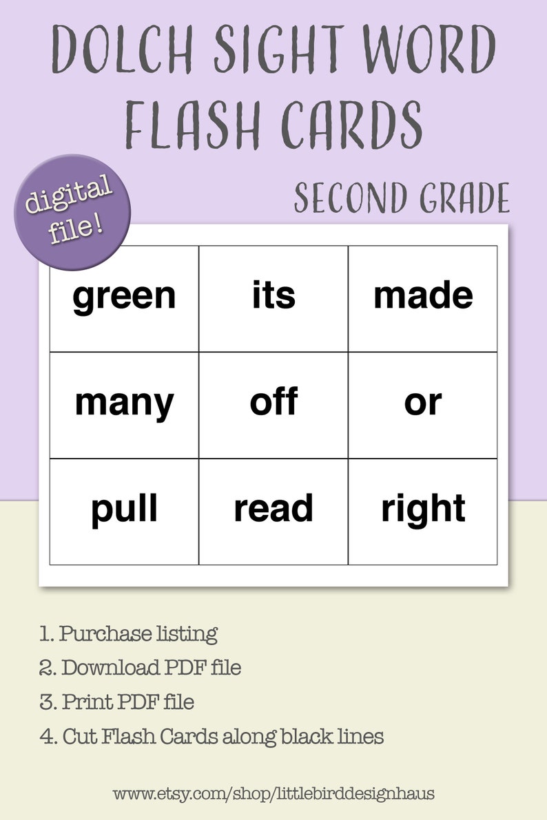 46 Dolch Second Grade Sight Word Flash Cards Printable. 2nd Grade ...