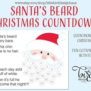 Christmas Countdown Printable, Advent Calendar, Santa's Cotton Ball ...
