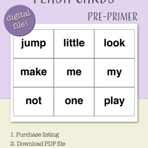40 Dolch Pre-primer Sight Word Flash Cards Printable. Kindergarten ...