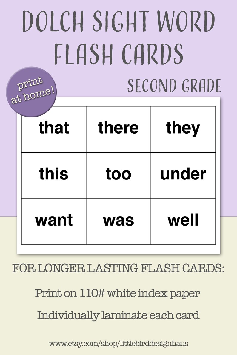 46 Dolch Second Grade Sight Word Flash Cards Printable. 2nd Grade ...