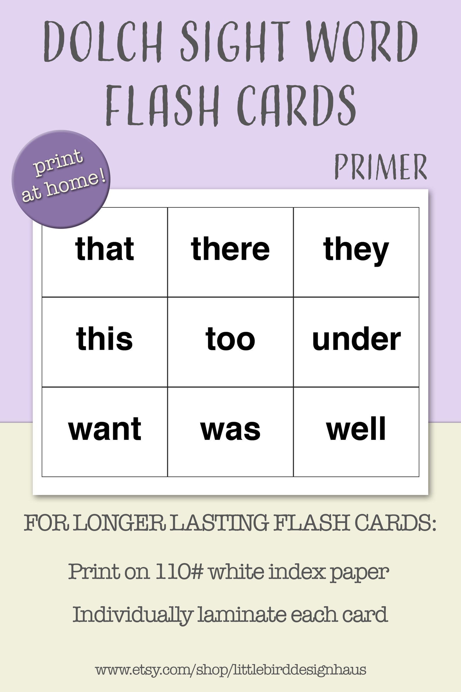 52 Dolch Primer Sight Word Flash Cards Printable. Kindergarten ...