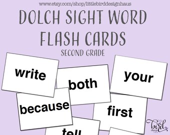 Dolch SECOND Grade Sight Words Flash Card Printable (LARGE & MINIMALIST ...