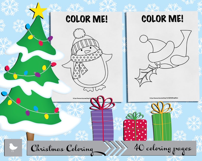 40 Christmas Coloring Sheets, Worksheets for Preschool, Kindergarten ...