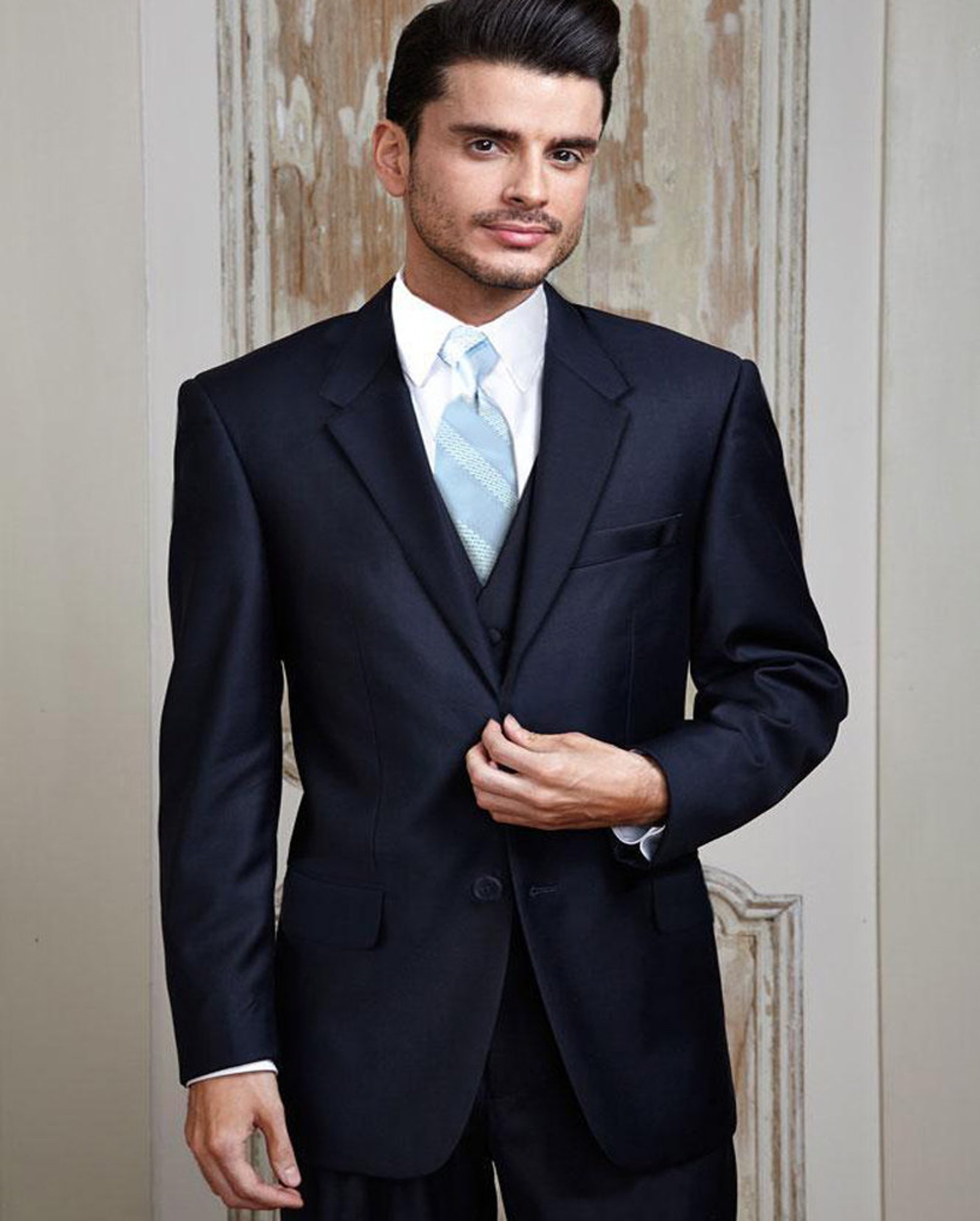 Men's Navy Slim Fit Two Button Notch Suit - Etsy