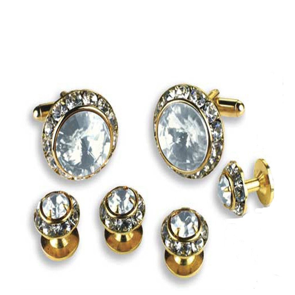 Crystal Cuff Links and Studs Set Assorted Colors in Gold or Silver Trim ...