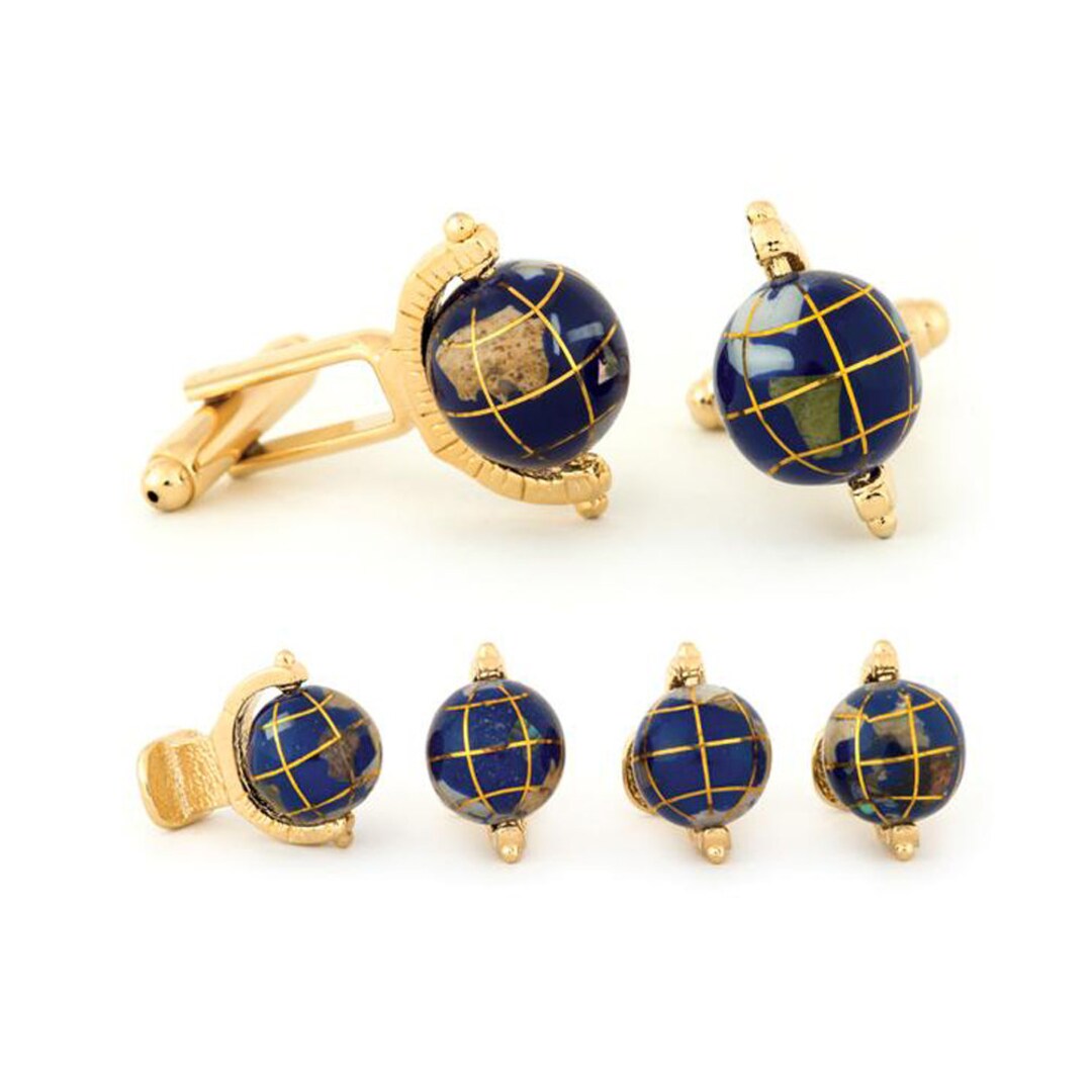 Spinning Globe Cuff Links & Studs Set in Gold or Silver - Etsy