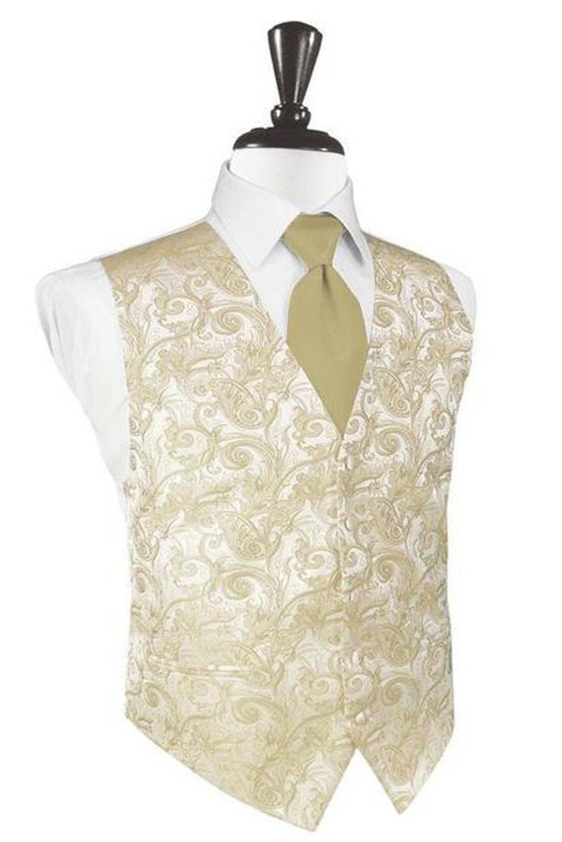 Golden Paisley Satin Tuxedo Vest With Bow Tie or Long Tie and Pocket ...