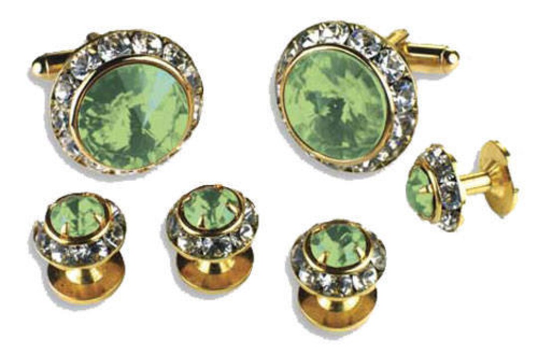 Crystal Cuff Links and Studs Set Assorted Colors in Gold or Silver Trim ...