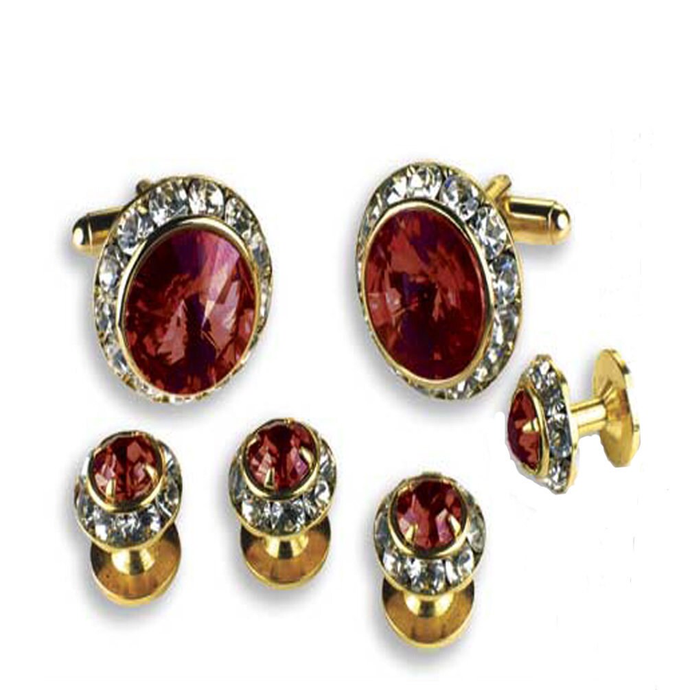 Crystal Cuff Links and Studs Set Assorted Colors in Gold or Silver Trim ...