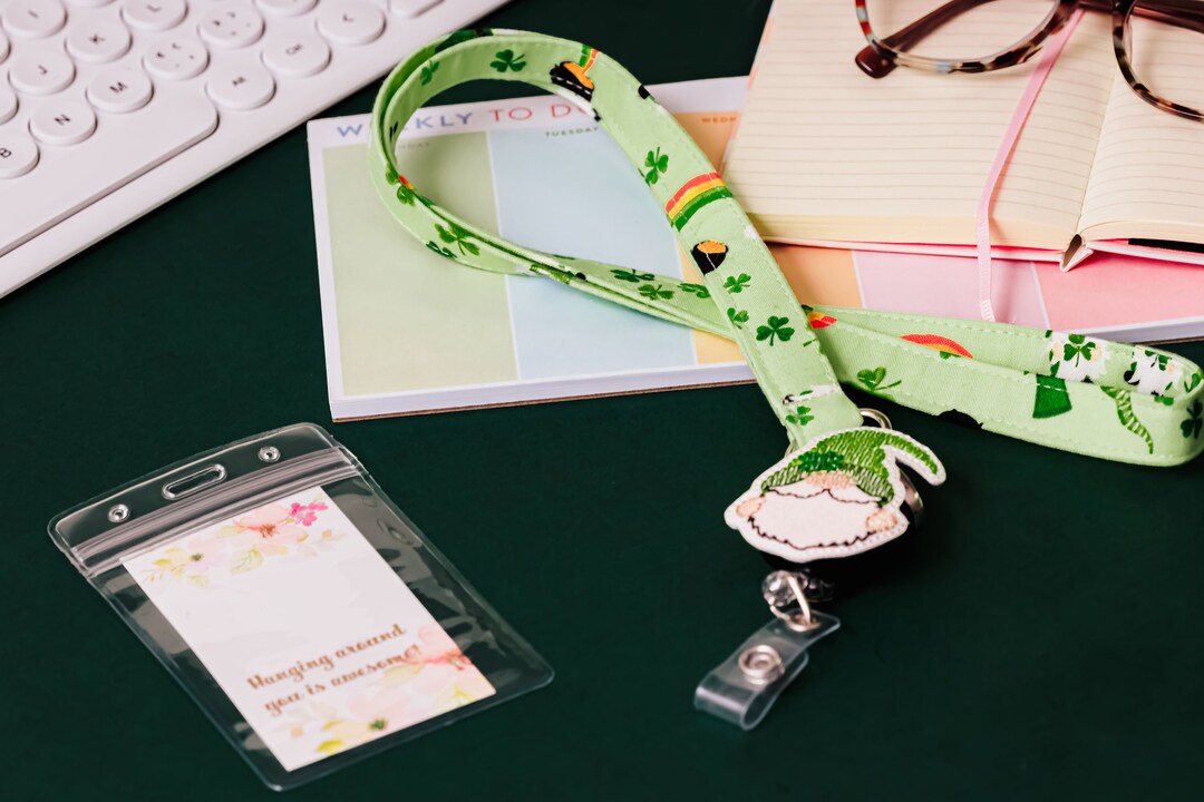 St Patrick Day Lanyard, St Patricks Gnome, Gnome Badge Reel, Gnome ...