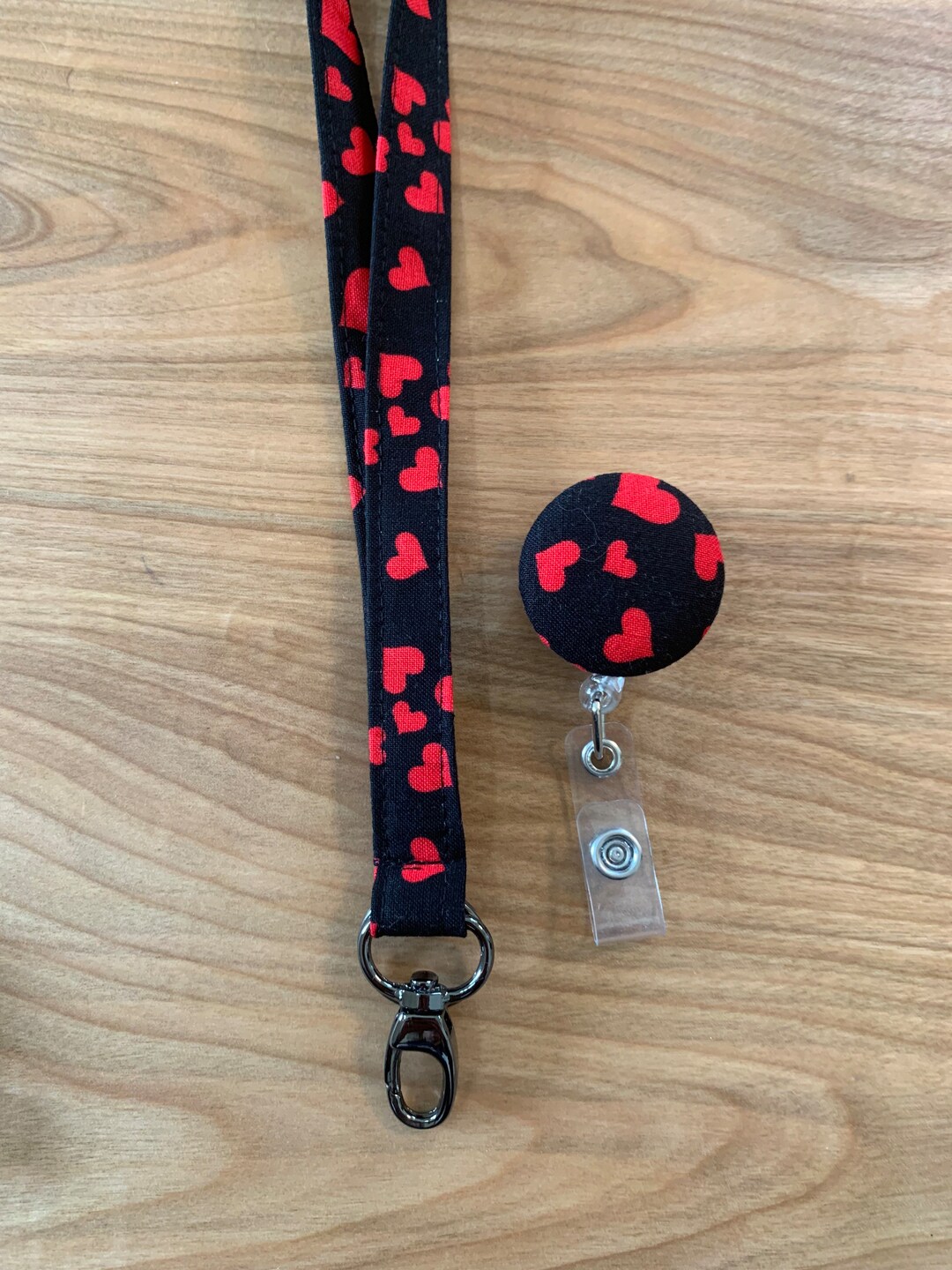 Heart Lanyard: Breakaway ID Holder, Red Hearts on Black - Etsy