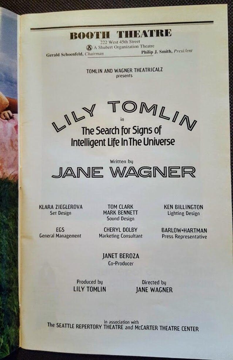 Original Broadway Playbill: LILY TOMLIN in the Search for Signs of ...