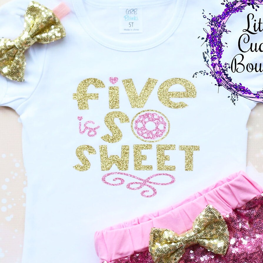 Five is so Sweet Donut 5th Birthday Shorts Outfit, Donut Birthday ...
