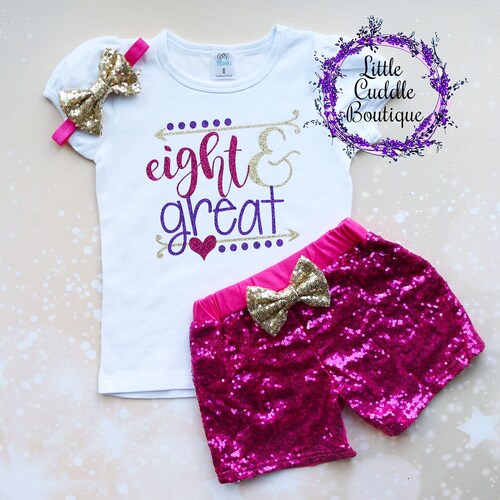 Eight & Great 8th Birthday Shorts Outfit 8 Year Old Girl - Etsy
