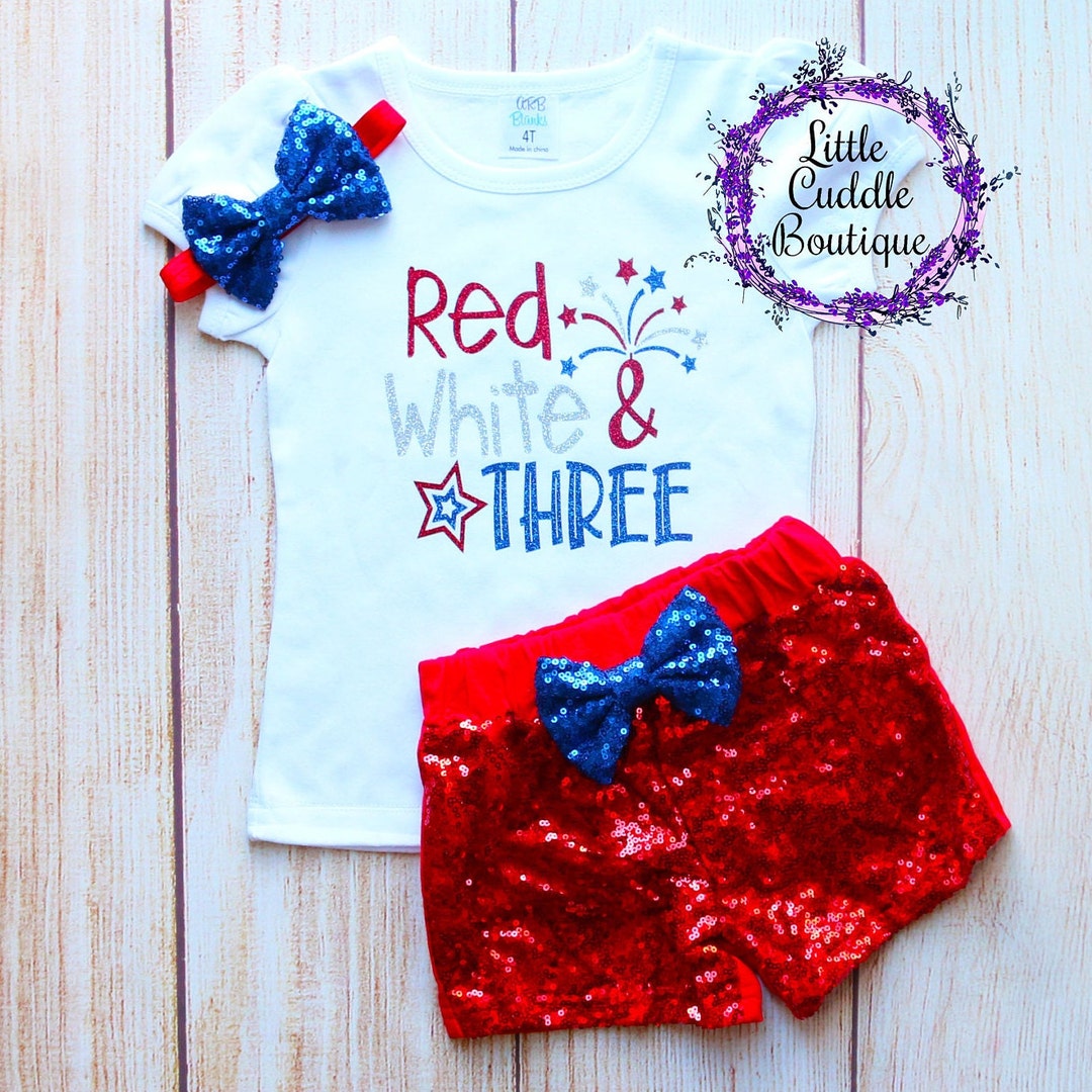 Red White & Three 4th of July Kids Birthday Shorts Outfit, Firecracker ...