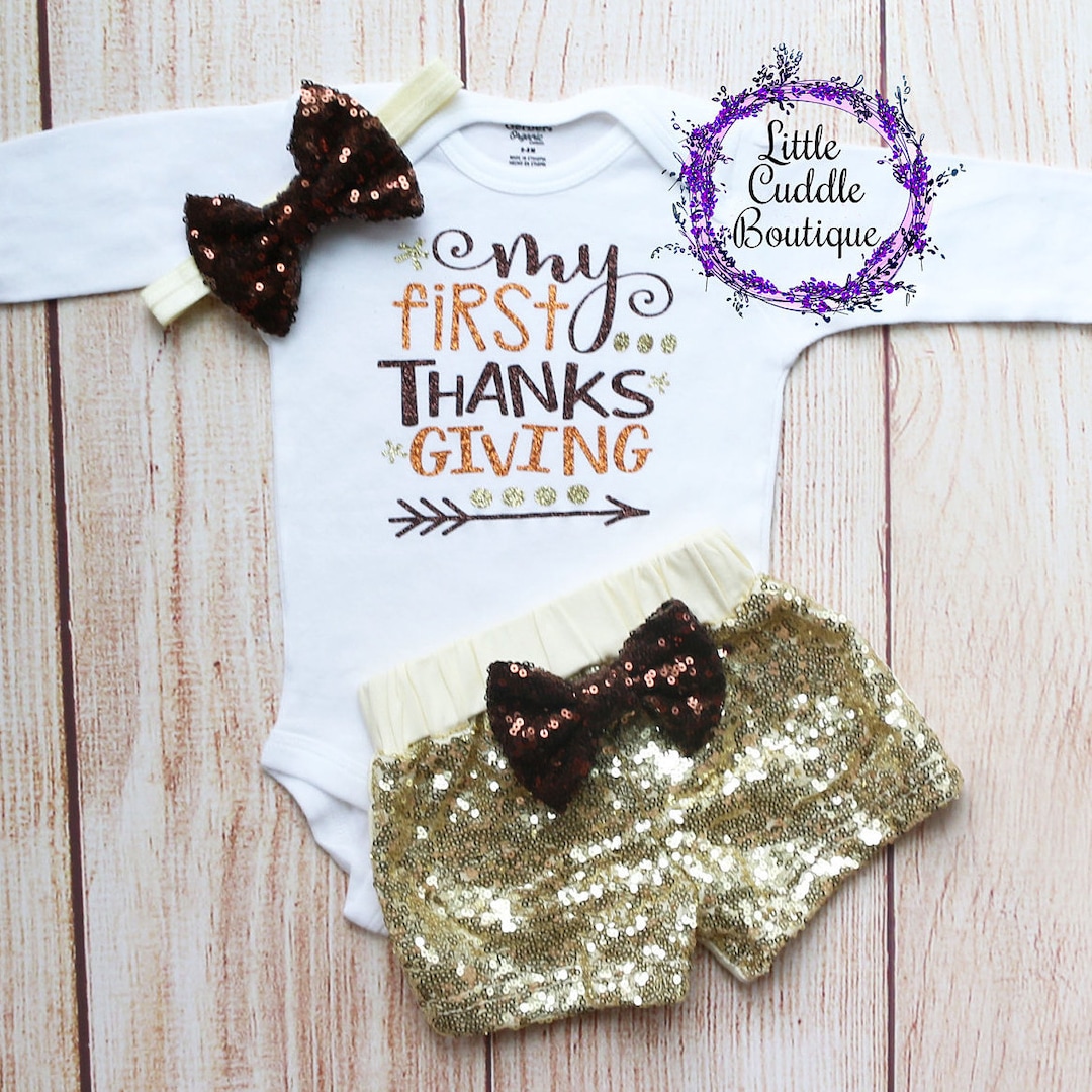 My First Thanksgiving Baby Shorts Outfit, Thanksgiving Baby Girl Outfit ...