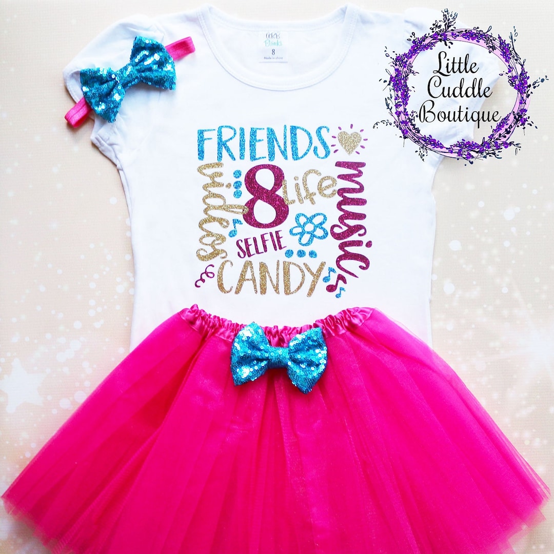 8th Birthday Tutu Outfit, Toddler Girl Birthday Outfit, 8 Year Old ...
