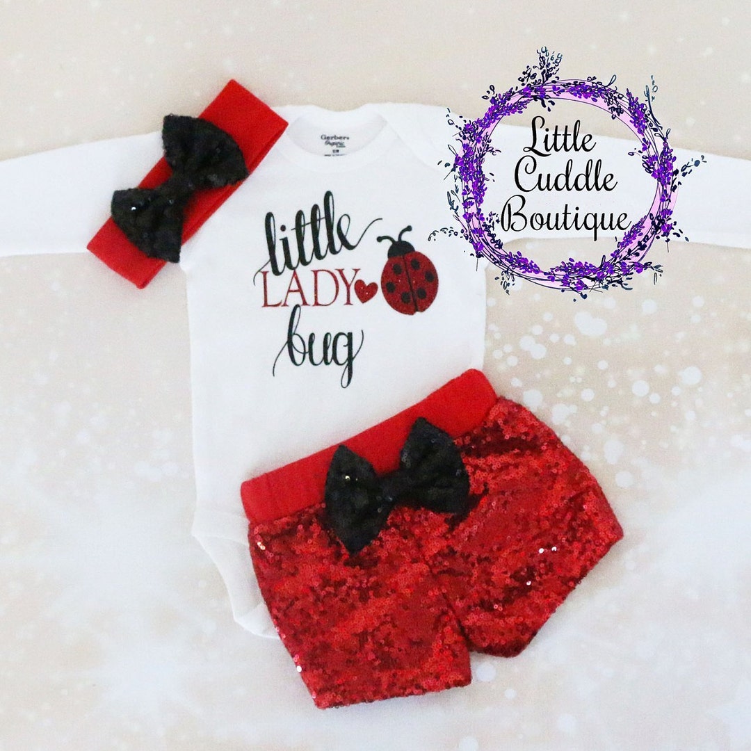 Little Ladybug Baby Outfit, Baby Girl Outfit, Sequin Shorts, Ladybug ...