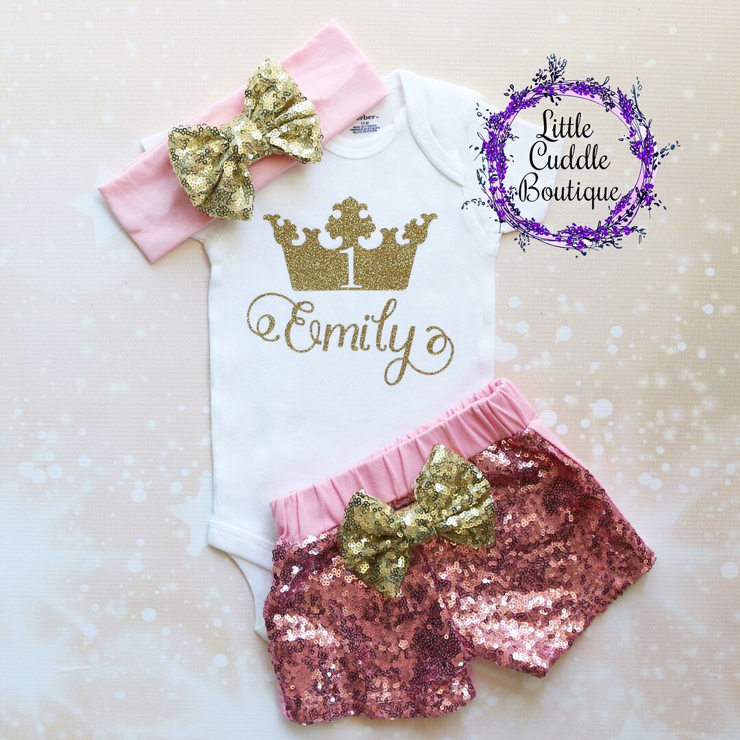 Personalized Princess Birthday Shorts Outfit, First Birthday Outfit ...
