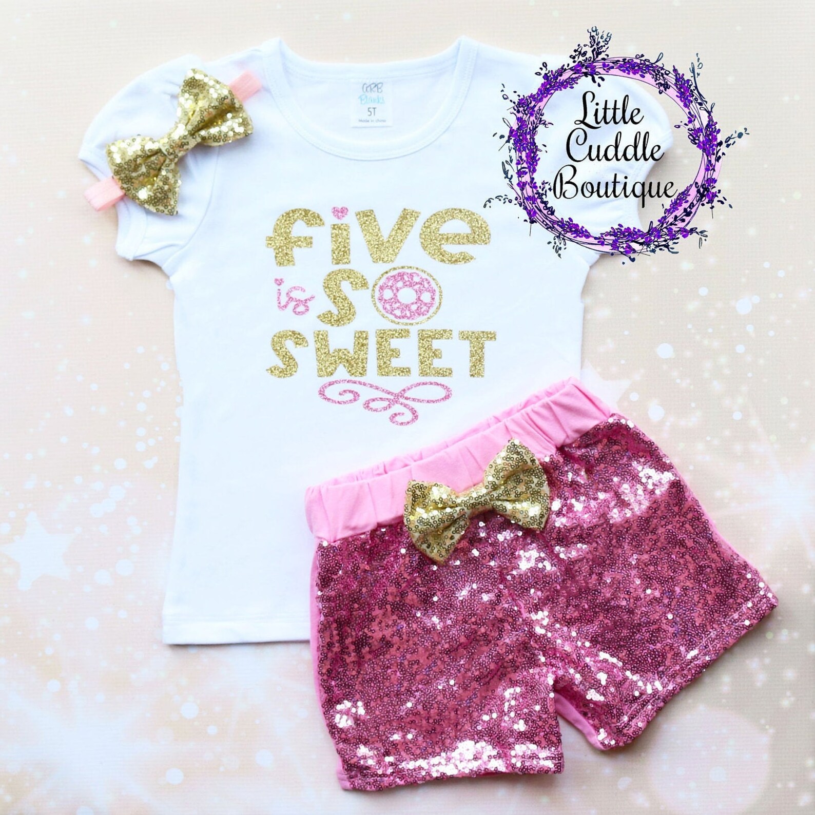 Five is so Sweet Donut 5th Birthday Shorts Outfit, Donut Birthday ...