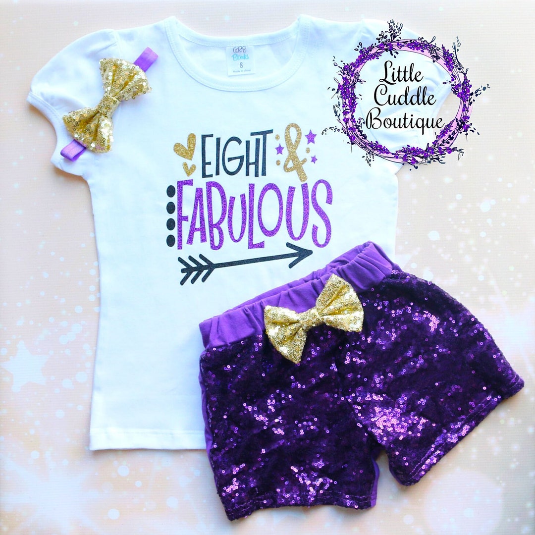 Eight & Fabulous 8th Birthday Shorts Outfit, 8 Year Old Girl Birthday ...