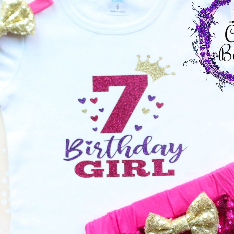 7 Birthday Girl Shorts Outfit 7 Year Old Girl Birthday - Etsy