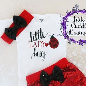 Little Ladybug Baby Outfit, Baby Girl Outfit, Sequin Shorts, Ladybug ...