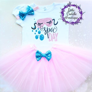 Spa Day Girl Tutu Outfit, Spa Birthday Party, Makeup Birthday Outfit ...