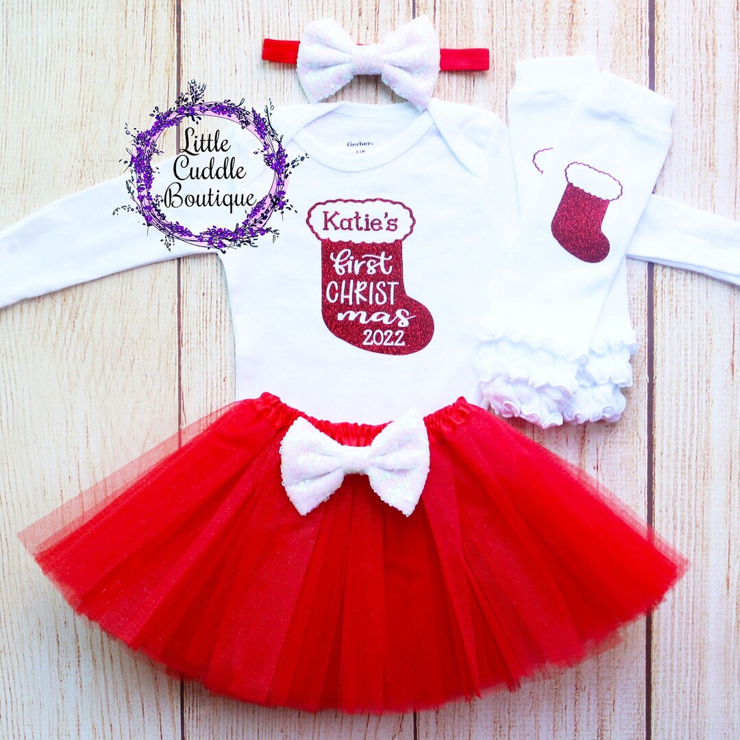 Personalized First Christmas Tutu Outfit, Holiday Outfit, Christmas ...