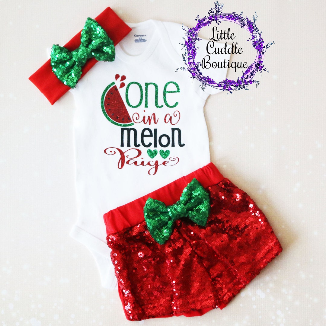 Personalized Watermelon Birthday Shorts Outfit, One in a Melon Baby ...