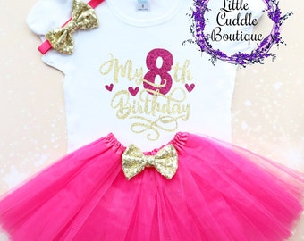 Eight & Great 8th Birthday Shorts Outfit 8 Year Old Girl | Etsy