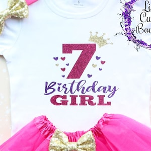 7 Birthday Girl Birthday Tutu Outfit, 7th Girl Birthday Outfit, 7 Year ...