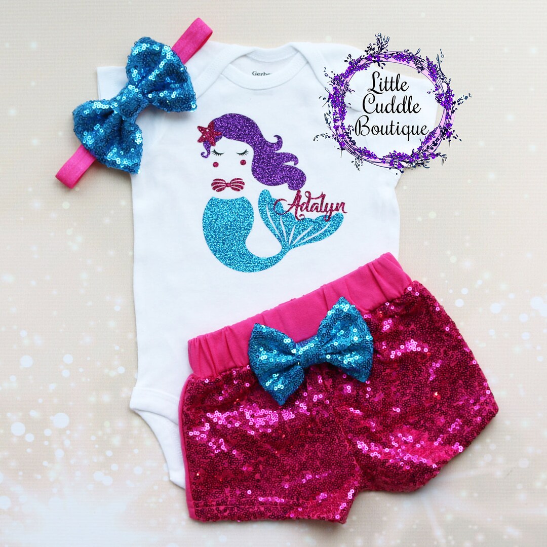 Personalized Mermaid Birthday Shorts Outfit Mermaid Outfit - Etsy