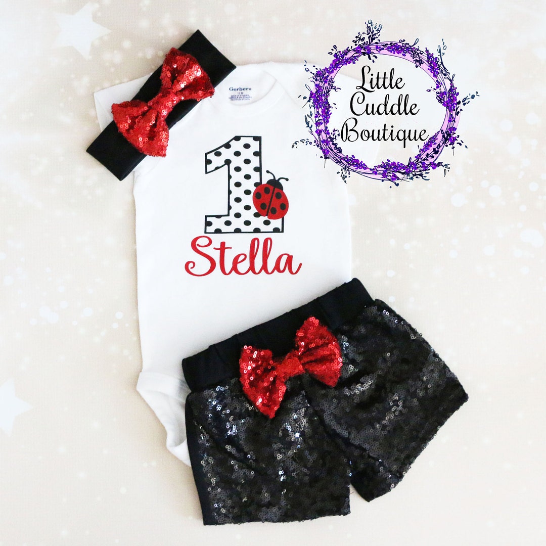 Personalized Ladybug First Birthday Shorts Outfit, Baby Girl Birthday ...