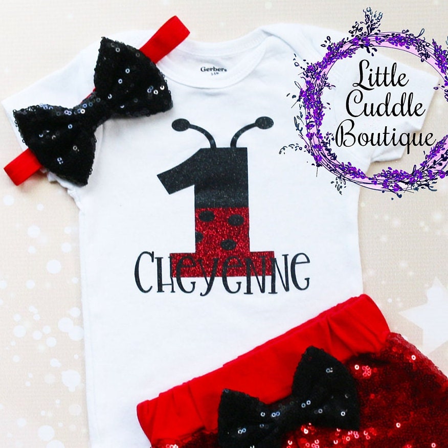 Personalized Ladybug First Birthday Shorts Outfit, Baby Girl Outfit ...