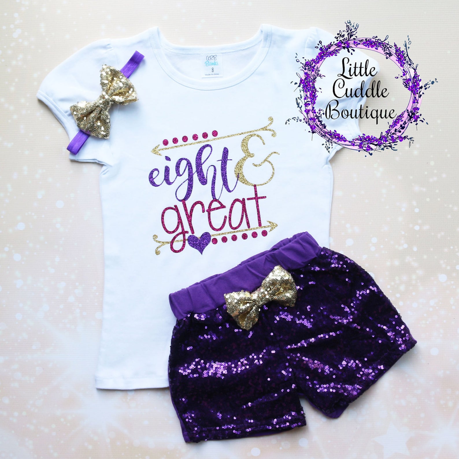 Eight & Great 8th Birthday Shorts Outfit, 8 Year Old Girl Birthday ...