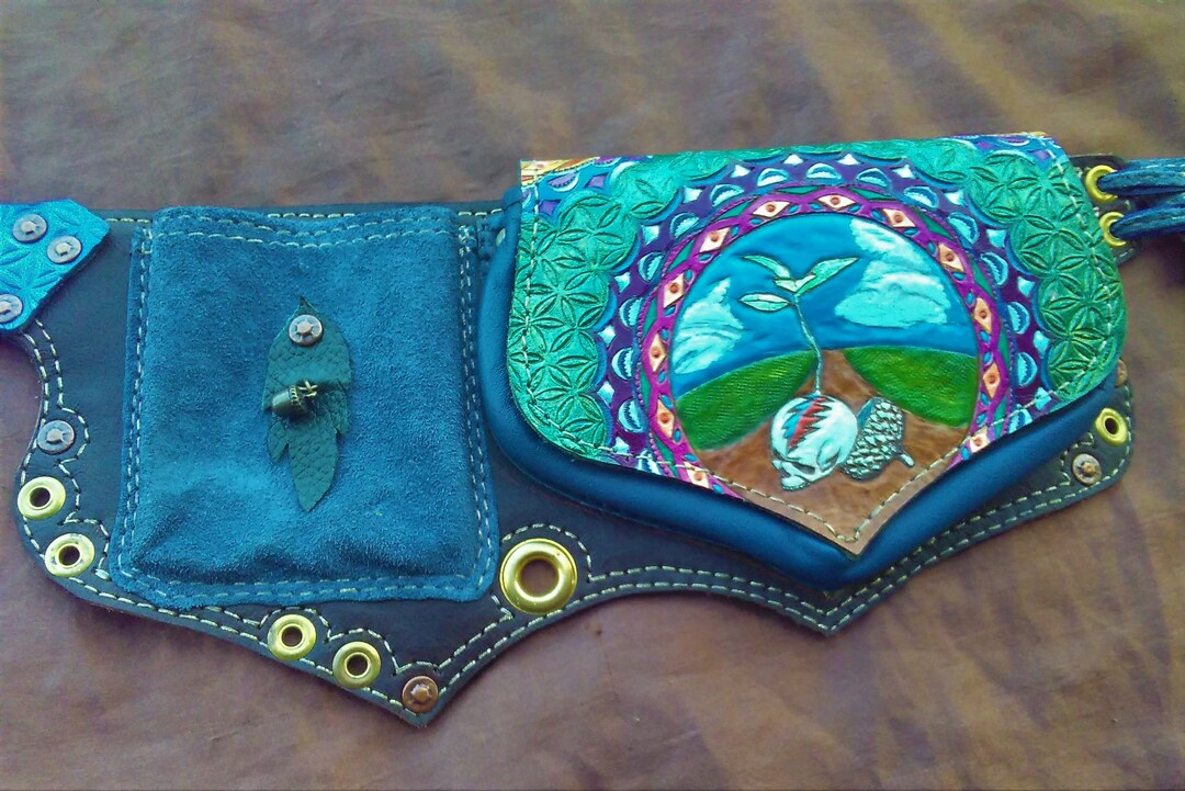 Custom Stealie Acorn Leather Pocket Belt, Utility Belt, Festival Pouch ...