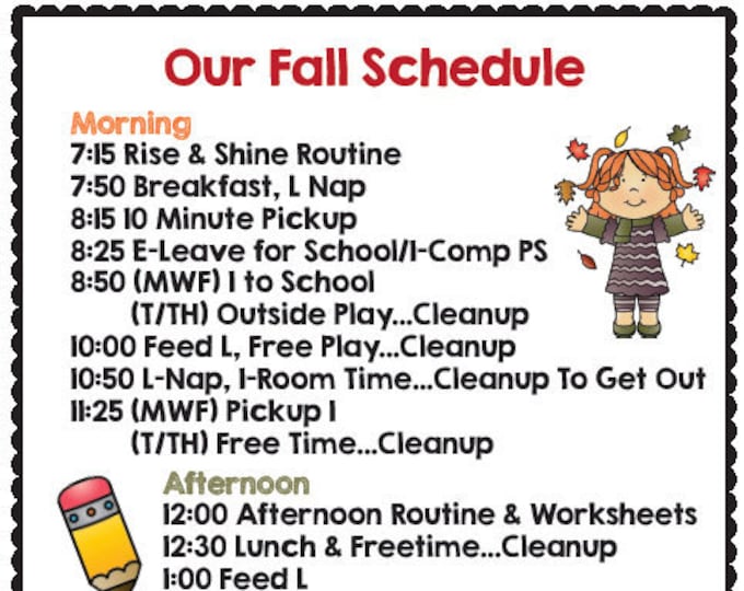 Instant Download-custom Editable-fall School Schedule for - Etsy