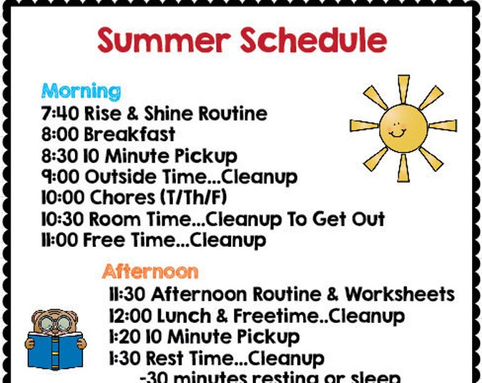 Instant Download-custom Editable-summer Schedule for Kids! Daily ...