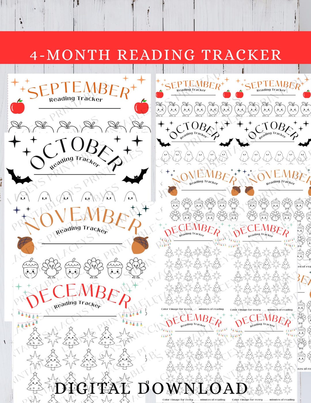Kids Reading Tracker, Log, Punch Cards, Holiday, Seasons, Halloween ...