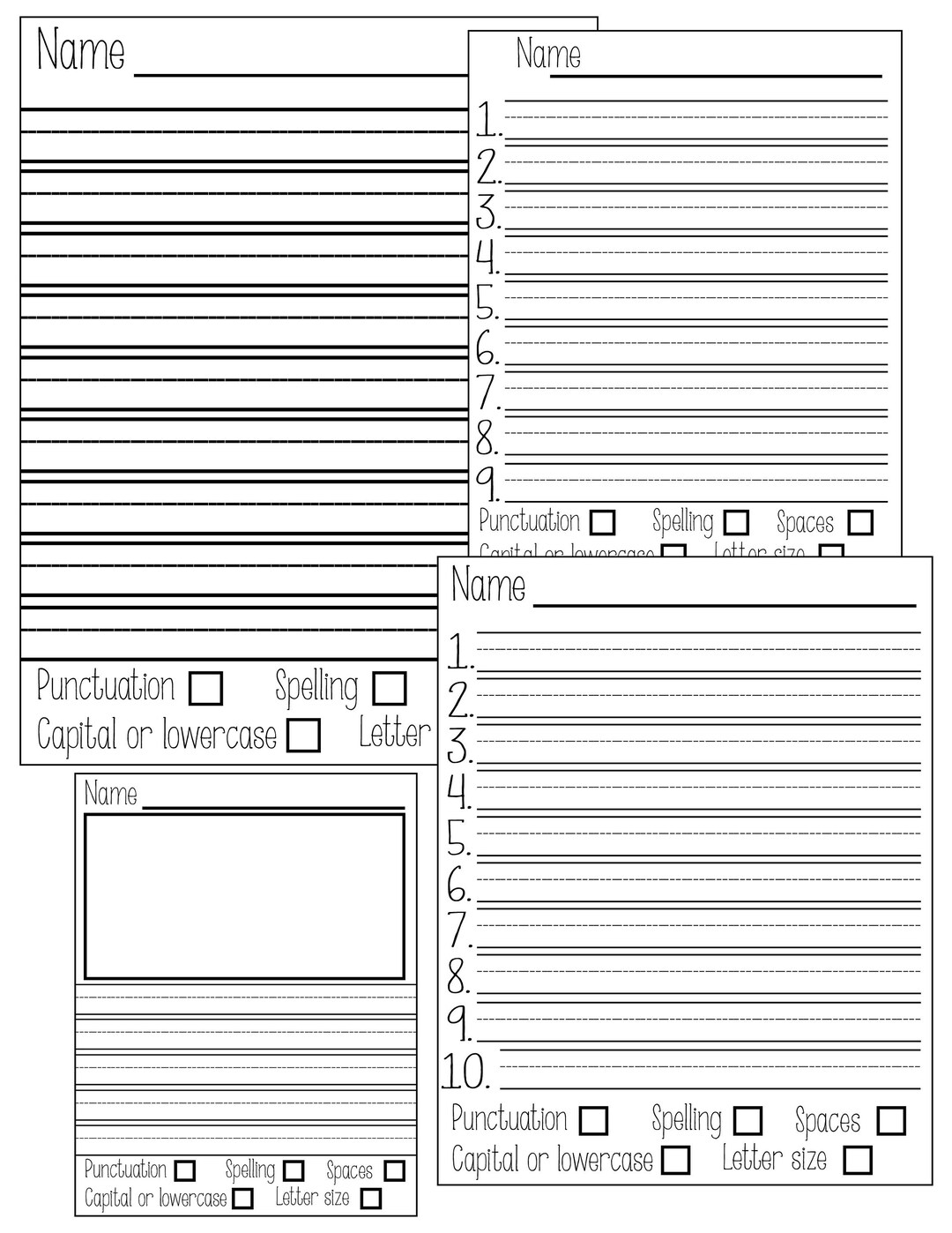 Writing Lined Paper With Editing Language Checklist for Kindergarten ...